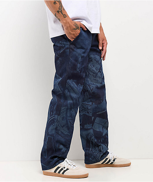 FB County Printed Hard Navy Loose Fit Jeans | Zumiez