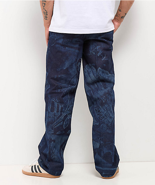 FB County Printed Hard Navy Loose Fit Jeans | Zumiez