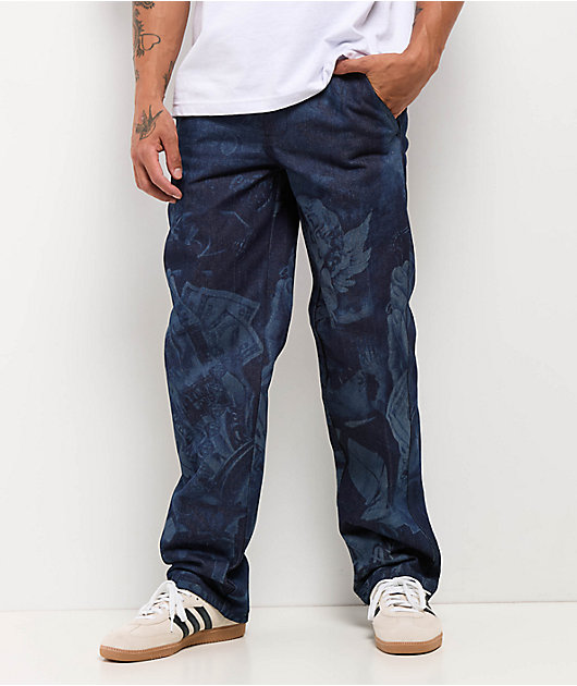 FB County Printed Hard Navy Loose Fit Jeans | Zumiez