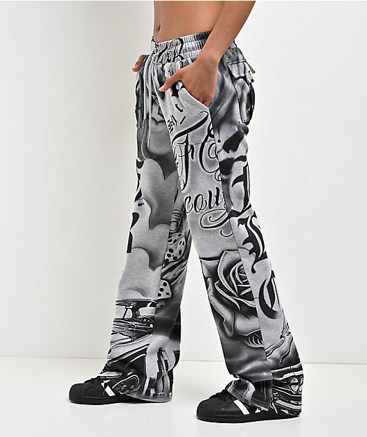 FB County Tatted Up Grey Straight Leg Sweatpants | Zumiez