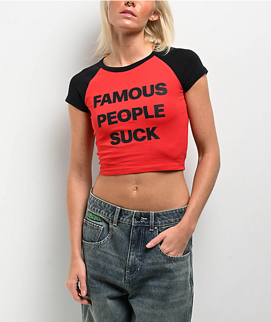 Famous Stars & Straps Famous People Suck Red Raglan Crop T-Shirt | Zumiez