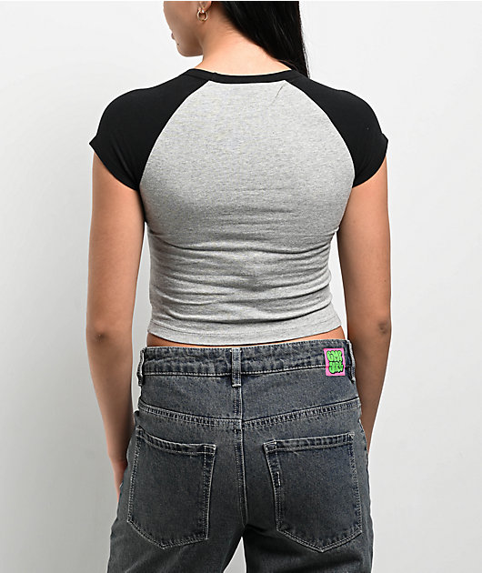 Famous Stars & Straps Stacked Grey Crop Raglan T-Shirt | Zumiez