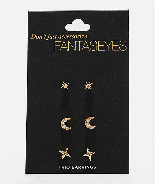 Fantas Eyes Night Sky Gold 3 Pack Stud Earrings | Zumiez