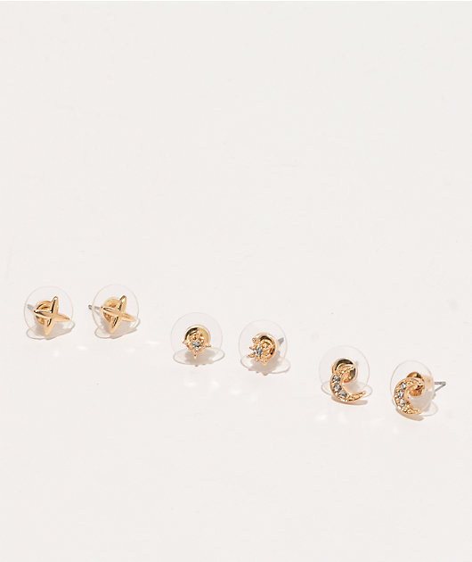 Fantas Eyes Night Sky Gold 3 Pack Stud Earrings | Zumiez