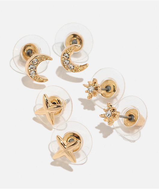 Fantas Eyes Night Sky Gold 3 Pack Stud Earrings | Zumiez