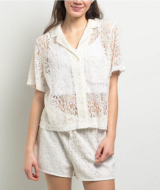 Freeworld Libby Lace Ivory Button Up Shirt | Zumiez