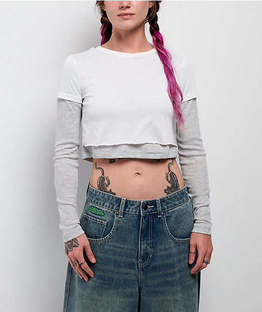 French Twist White & Grey 2fer Thermal Long Sleeve T-Shirt | Zumiez