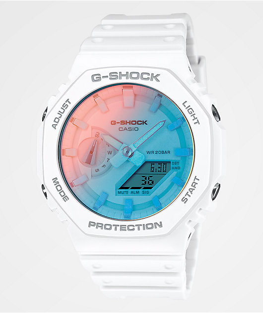 G-Shock GA2100TL-7A White & Turquoise Analog Digital Watch | Zumiez