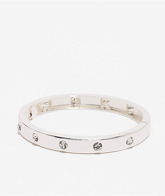 GUESS Rhinestone Silver Hinge Bracelet | Zumiez