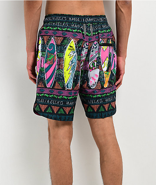 Gecko Boardroom Pattern Black Board Shorts | Zumiez