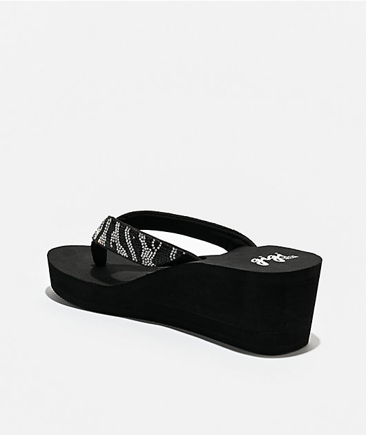 Gigi Silvi Zebra Rhinestone Black Platform Sandals | Zumiez