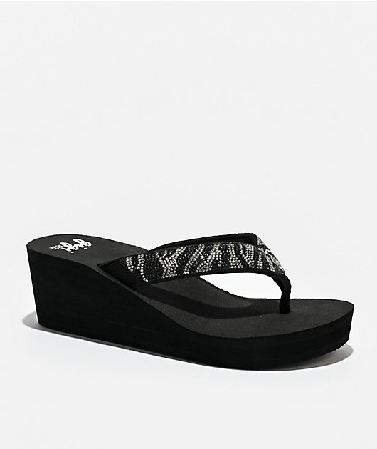 Gigi Silvi Zebra Rhinestone Black Platform Sandals | Zumiez