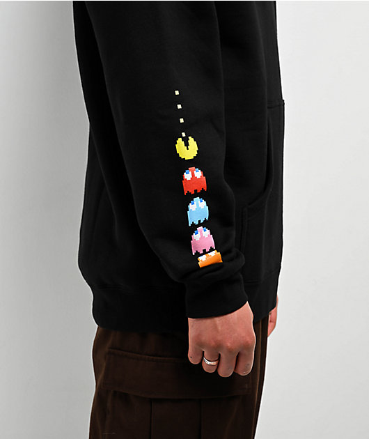 Girl x Pac-Man Ghost Sleeve Embroidered Black Hoodie | Zumiez