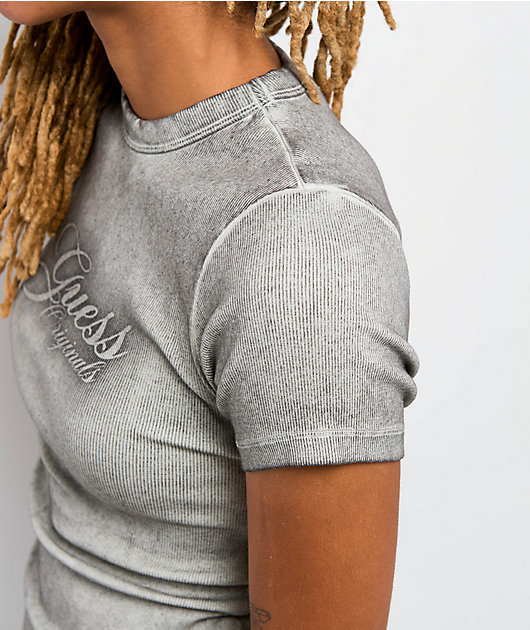 Guess Originals Eco Ribbed Spray Grey Wash T-Shirt | Zumiez