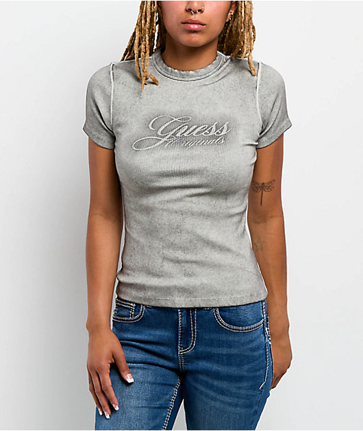 Guess Originals Eco Ribbed Spray Grey Wash T-Shirt | Zumiez