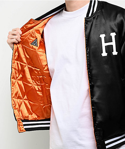 HUF Back 2 Back Black & Orange Reversible Bomber Jacket | Zumiez