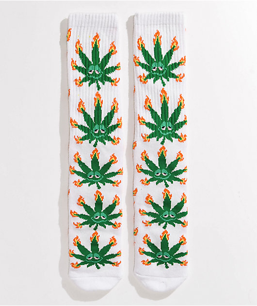HUF Green Buddy Flame White Crew Socks | Zumiez