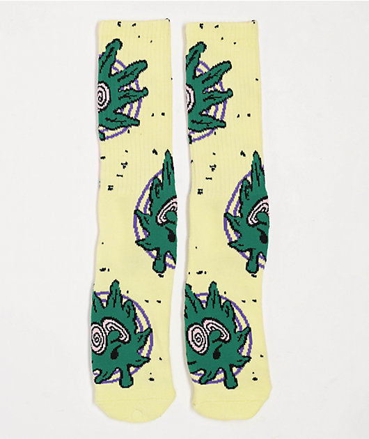 HUF Green Buddy Hypno Yellow Crew Socks | Zumiez