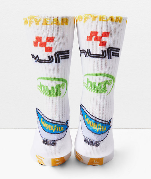 HUF x Goodyear Podium White Crew Socks | Zumiez