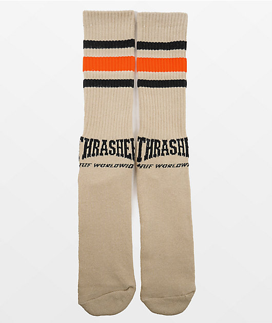 HUF x THRASHER Center Field Brown Crew Socks | Zumiez