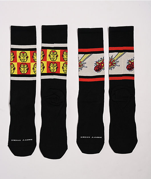 Happy Socks x Marvel Iron Man 2 Pack Black Crew Socks | Zumiez