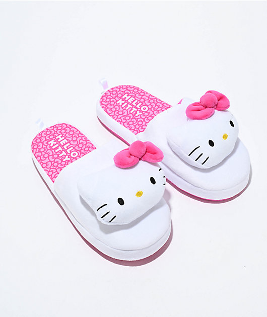 Hello Kitty Pink & White Plush Slippers | Zumiez