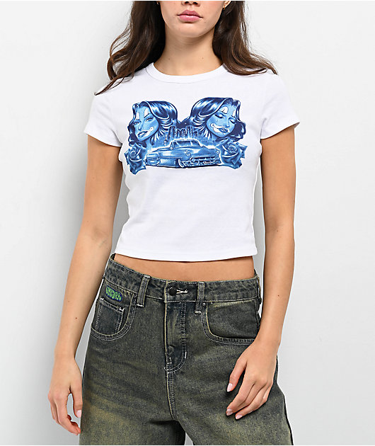Hey Ruca City Blues White Crop T-Shirt | Zumiez