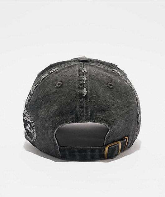 Hurley x Travis Barker Destroyed Black Wash Strapback Hat | Zumiez