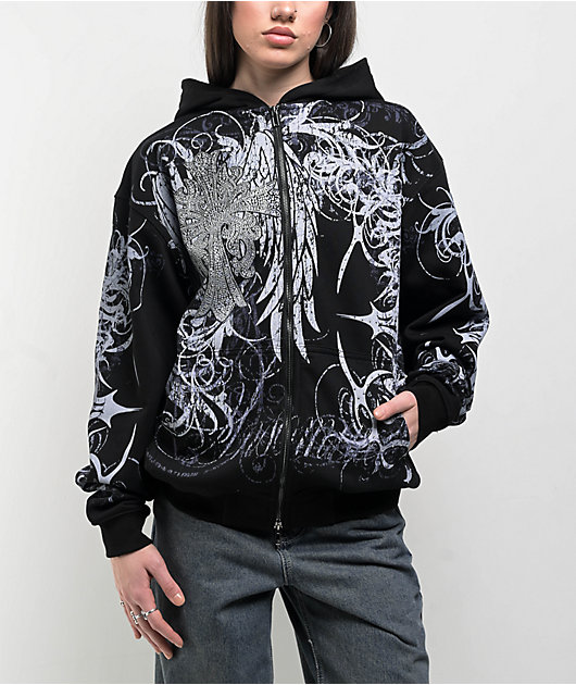Insomnia Visuals Eclipse Rhinestone Black Zip Hoodie | Zumiez