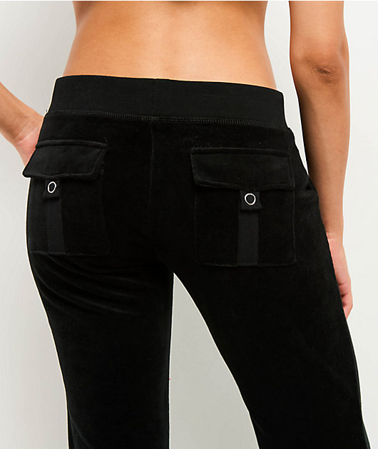 Juicy Couture Back Pocket Black Cotton Velour Track Pants | Zumiez