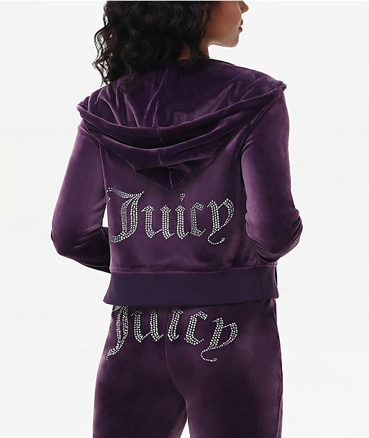 Juicy Couture OG Big Bling Plum Velour Zip Hoodie | Zumiez