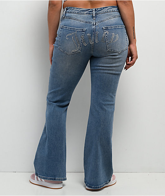 Juicy Couture Rhinestone Blue Low Rise Flare Jeans | Zumiez
