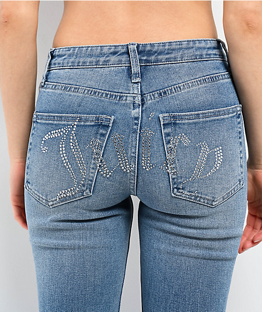 Juicy Couture Rhinestone Blue Low Rise Flare Jeans | Zumiez