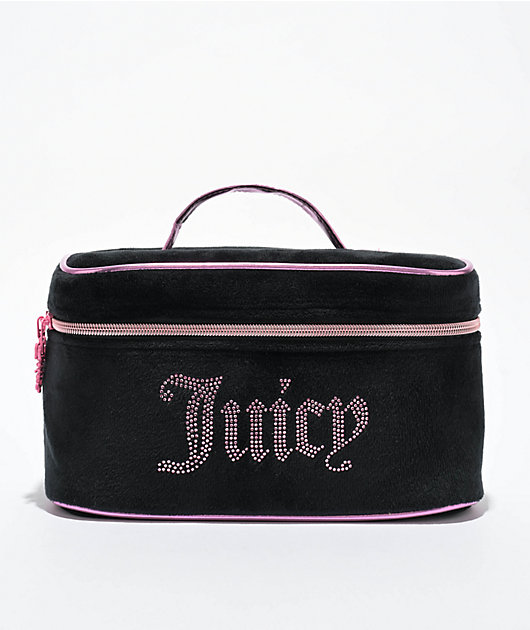 Juicy Couture Rhinestone Logo Black Velour Makeup Bag | Zumiez