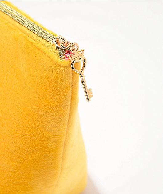 Juicy Couture Rhinestone Logo Yellow Velour Makeup Pouch | Zumiez