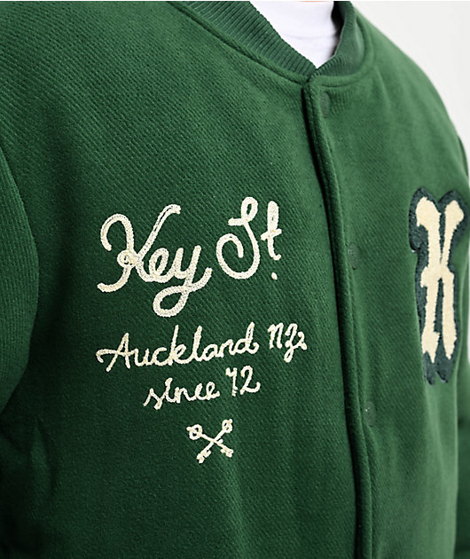 Key Street Parts & Service Green Varsity Jacket | Zumiez