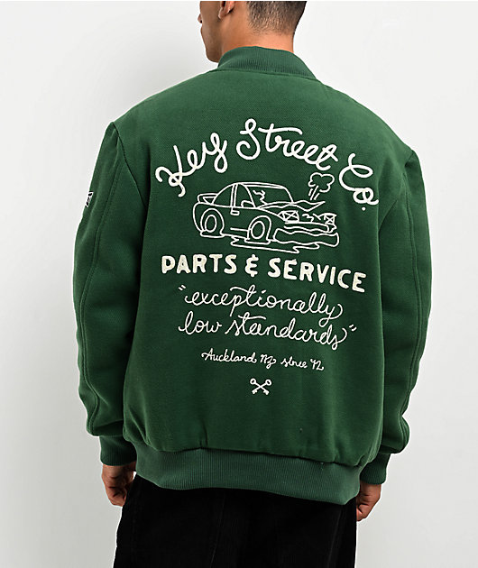 Key Street Parts & Service Green Varsity Jacket | Zumiez
