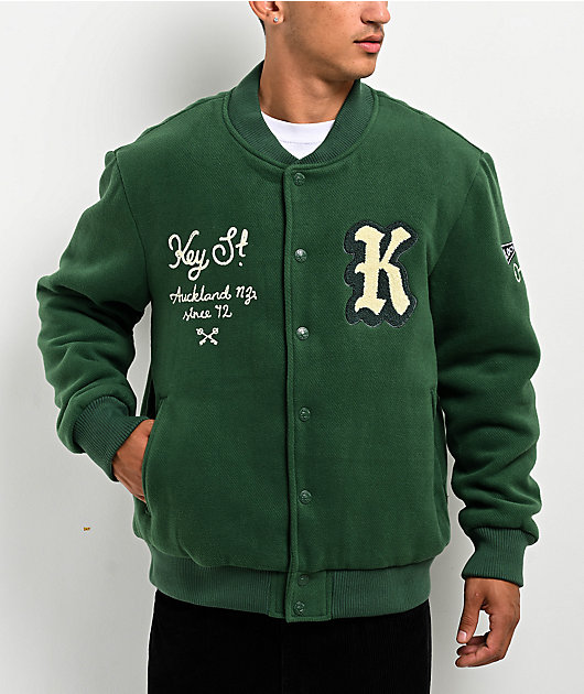 Key Street Parts & Service Green Varsity Jacket | Zumiez