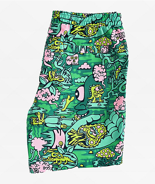 Killer Acid Trippy Jungle Green Board Shorts | Zumiez