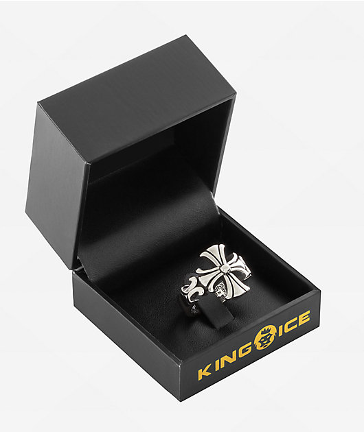 King Ice Fleur De Lis Biker Sliver Ring | Zumiez