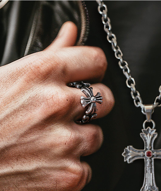 King Ice Fleur De Lis Biker Sliver Ring | Zumiez