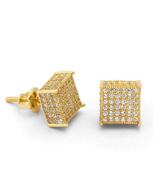 King Ice Triple-Row Stud Gold Earrings | Zumiez