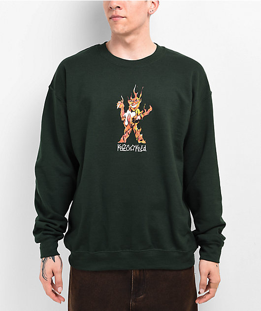 Krooked Inferno Forest Green Crewneck Sweatshirt | Zumiez