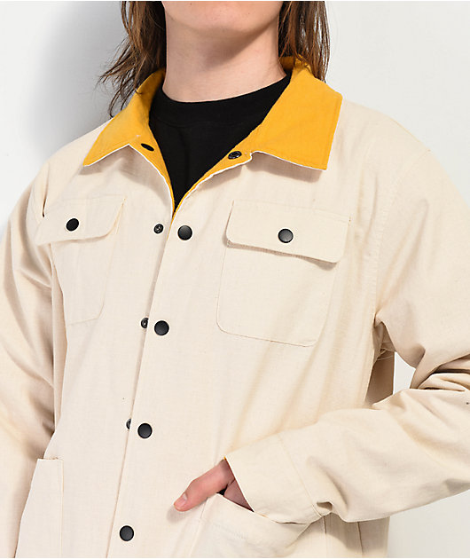 Krooked Moon Smile Reversible Tan & Yellow Jacket | Zumiez