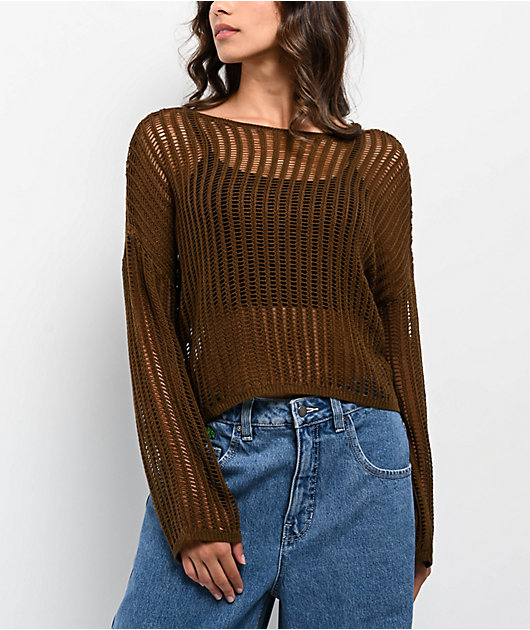 Love Knits NYC Open Knit Brown Sweater | Zumiez