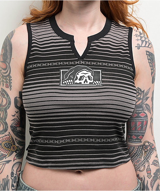 Lurking Class by Sketchy Tank Chain Stripe Black & Grey Raglan Crop ...