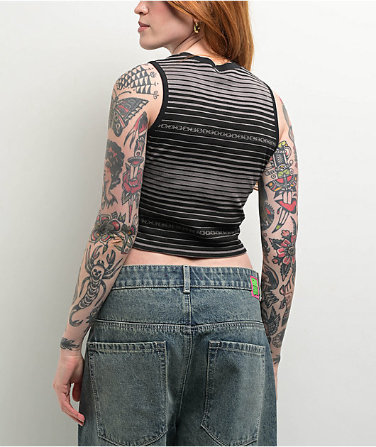Lurking Class by Sketchy Tank Chain Stripe Black & Grey Raglan Crop ...