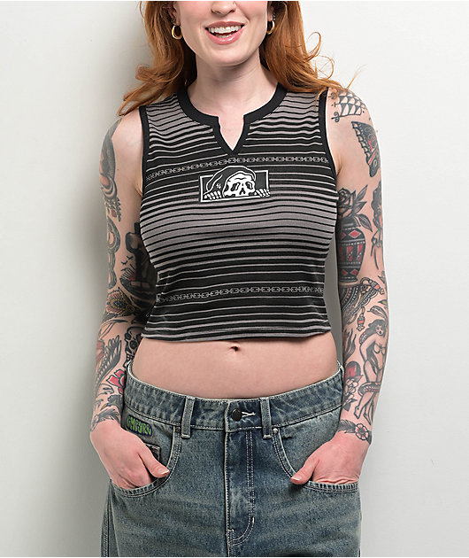 Lurking Class by Sketchy Tank Chain Stripe Black & Grey Raglan Crop ...