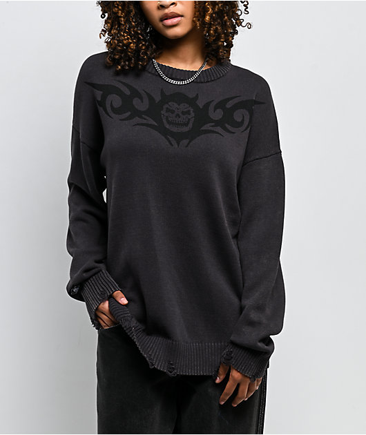 Lurking Class by Sketchy Tank Distressed Charcoal Wash Sweater | Zumiez