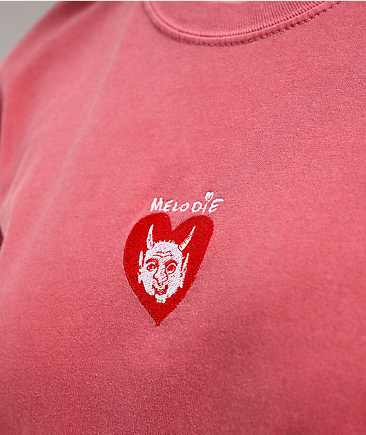 Melodie Cold Hearted Embroidered Boxy Red T-Shirt | Zumiez